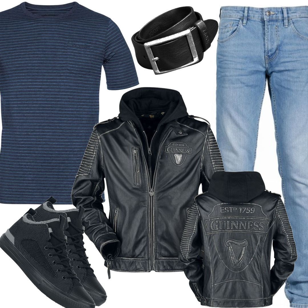 Guinness- Logo- Lederjacke Outfit für Herrenoutfits zum Nachshoppen auf ...