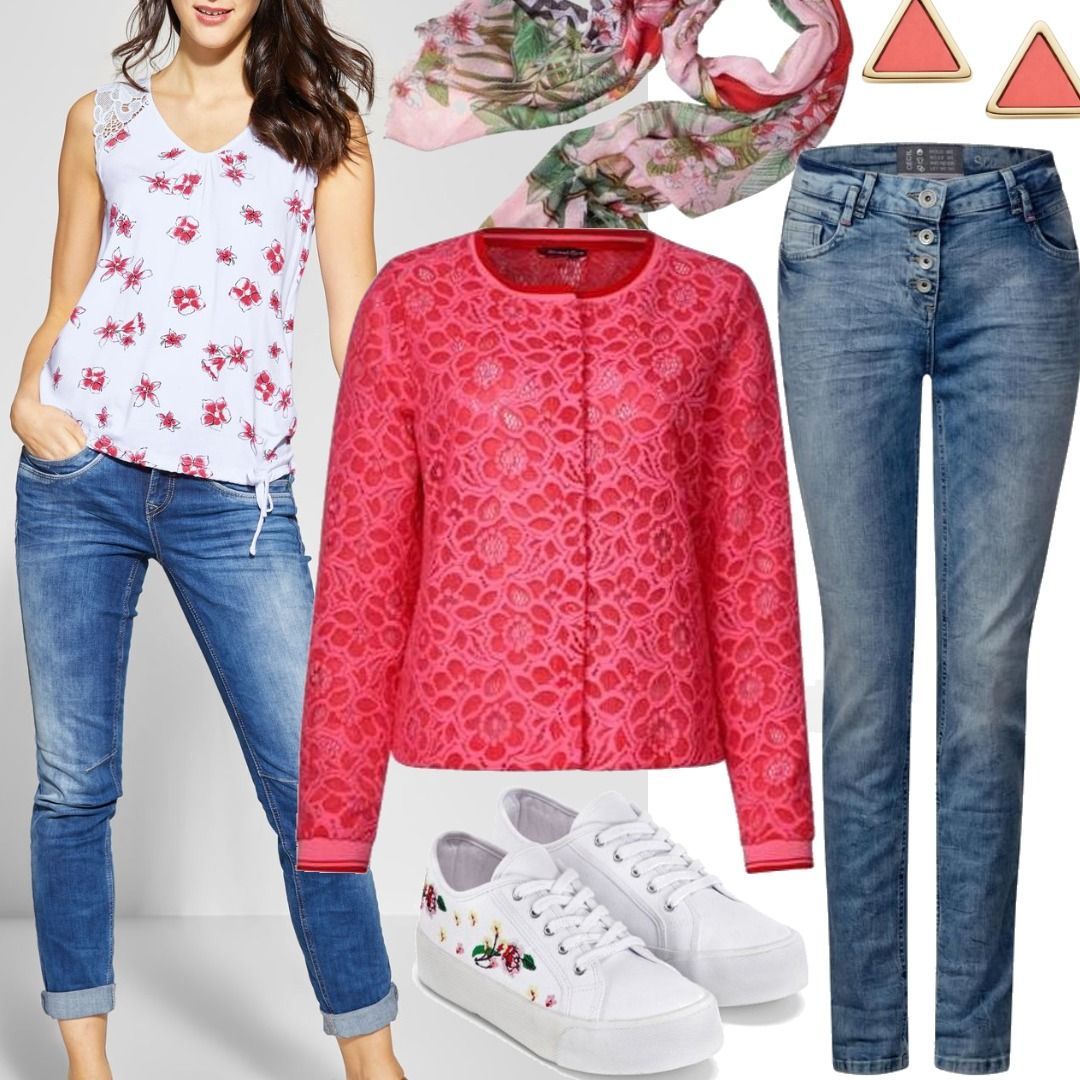 Street One Print Top mit Blumen-Spitze Outfit für Damenoutfits zum ...