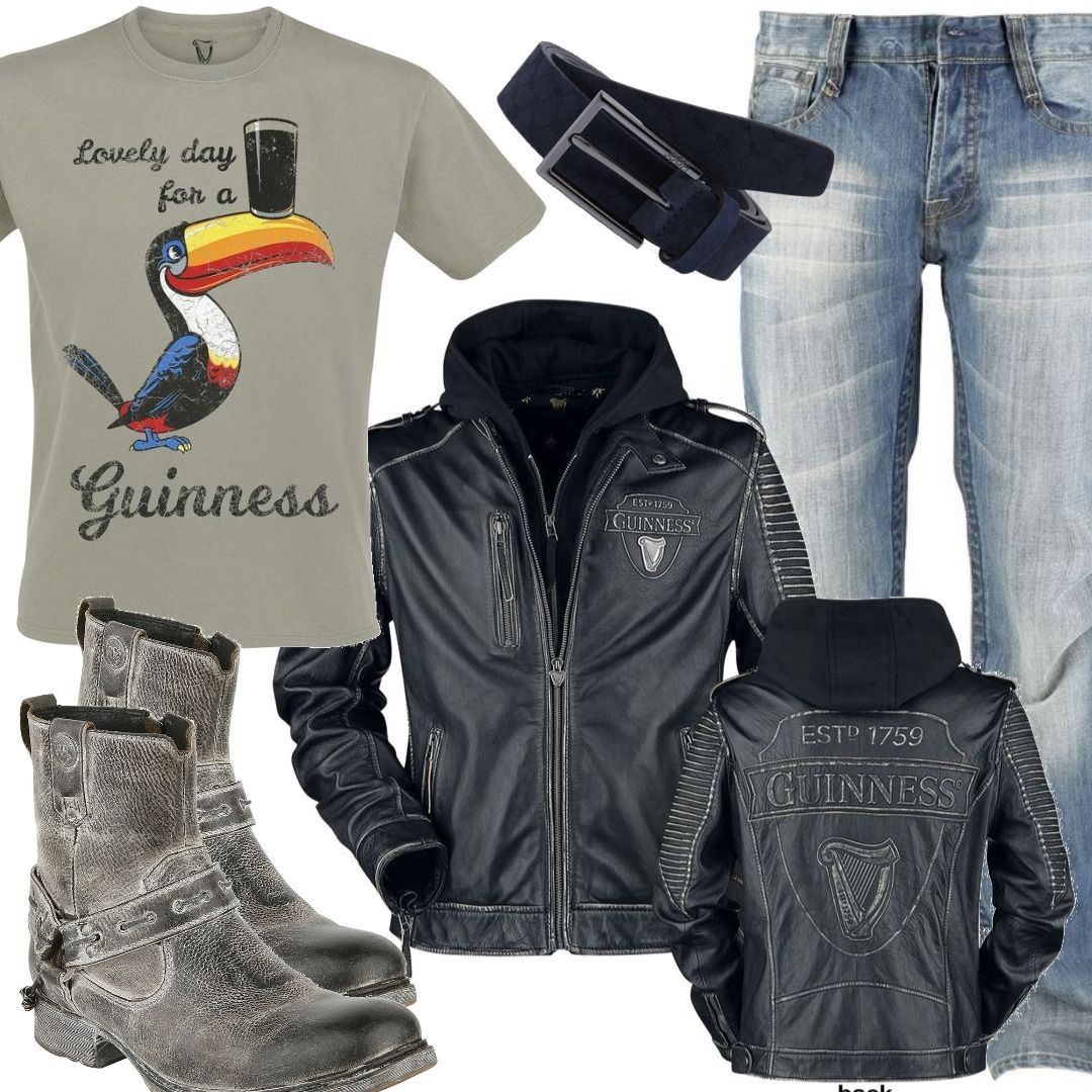 Guinness- Logo- Lederjacke Outfit für Herrenoutfits zum Nachshoppen auf ...