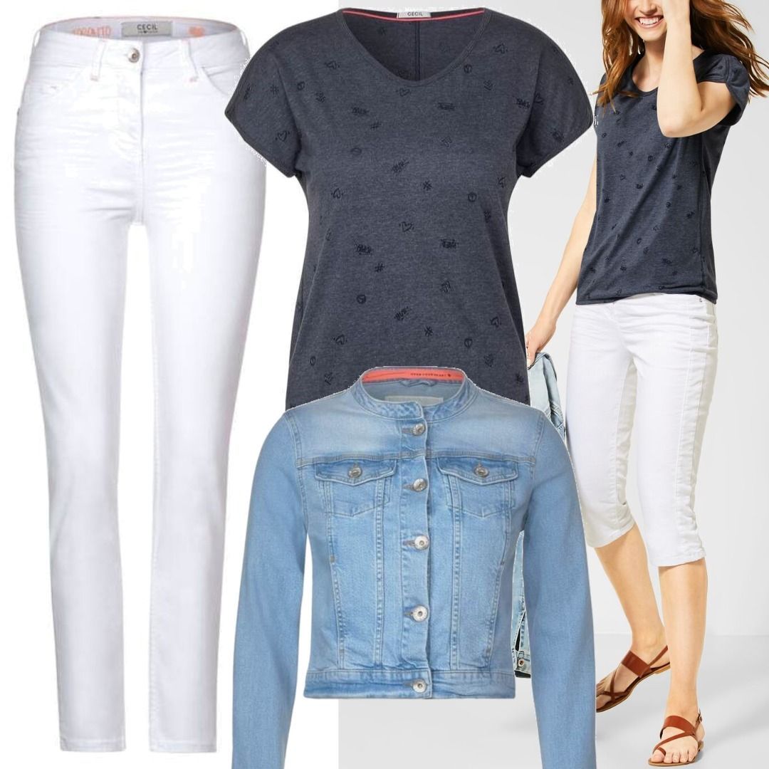 Weiße Slim Fit Denim Weiß Outfit für Damenoutfits zum Nachshoppen auf ...