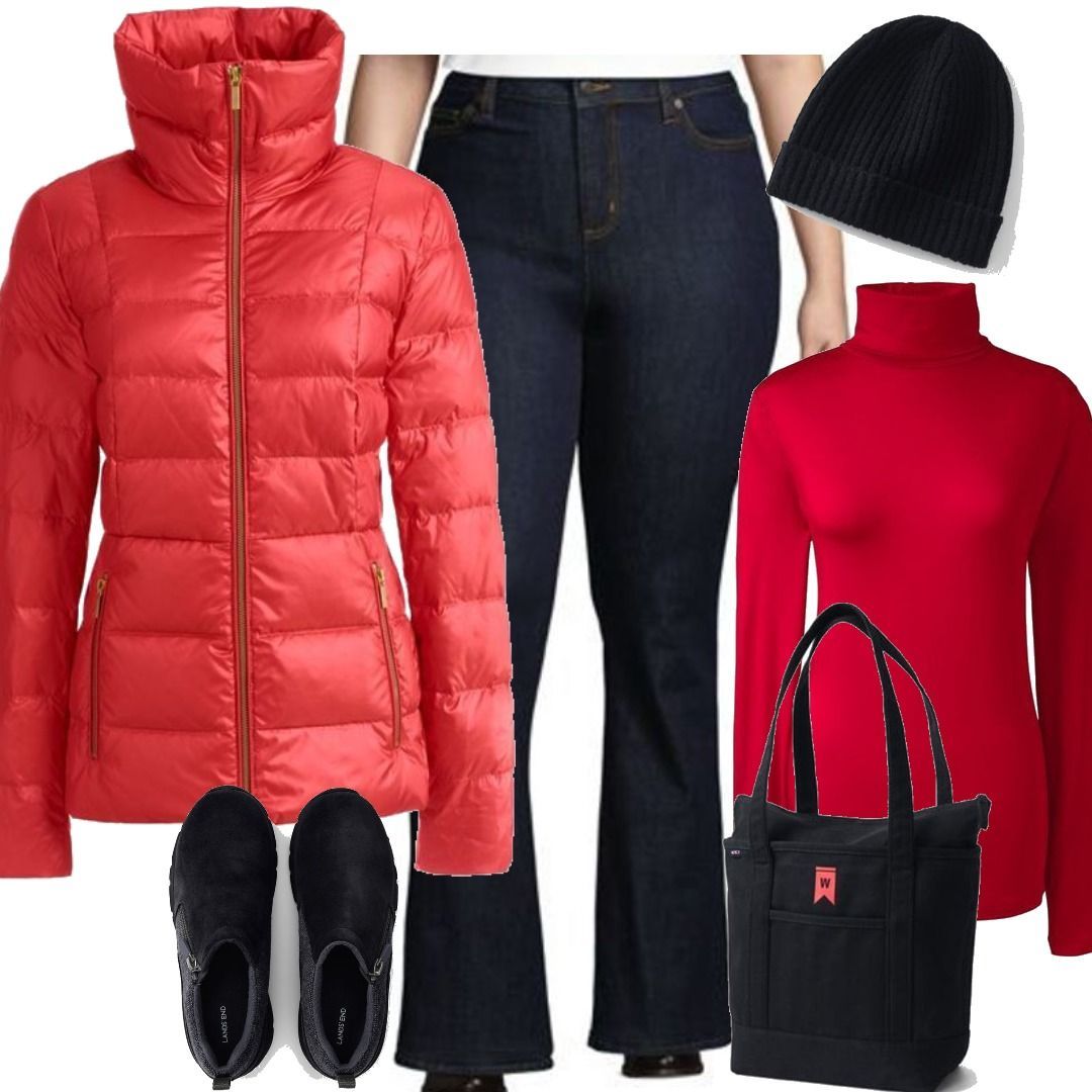 Curvy Red Winter Outfit für Damenoutfits zum Nachshoppen auf Stylaholic