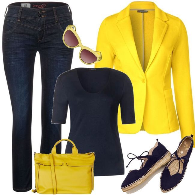 Denim Yellow Outfit für Damenoutfits zum Nachshoppen auf Stylaholic